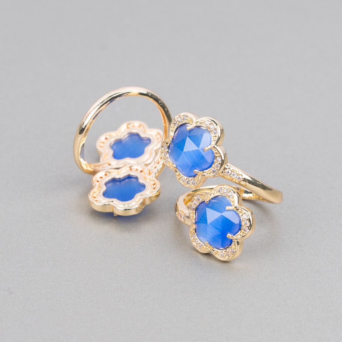 Anello Di Bronzo Con Occhio Di Gatto Doppio Fiore Sfaccettato 15mm ... Anello Di Bronzo Con Occhio Di Gatto Doppio Fiore Sfaccettato 15mm ...