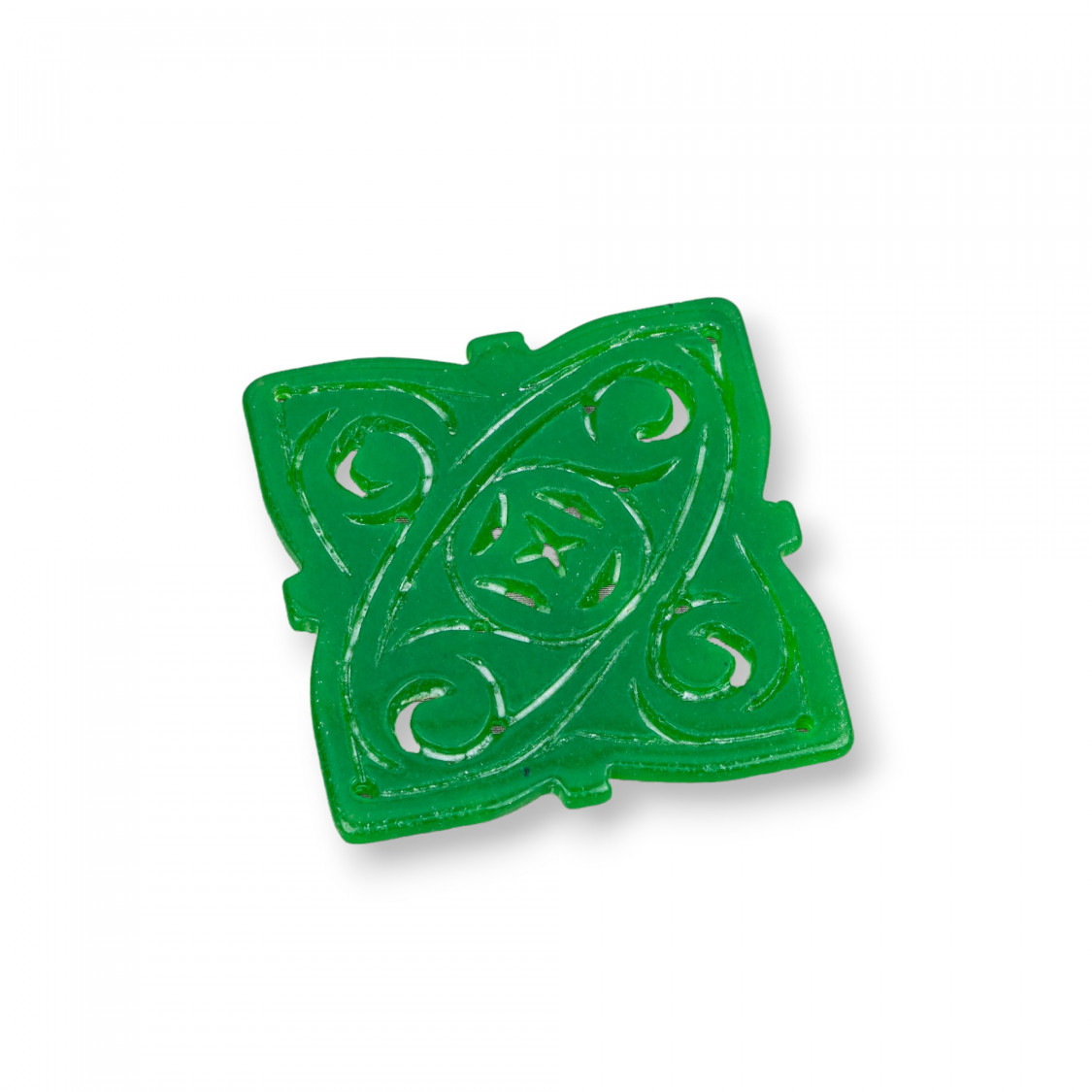 Burma Jade Component Engraved Plate 2pcs Square 40mm Green